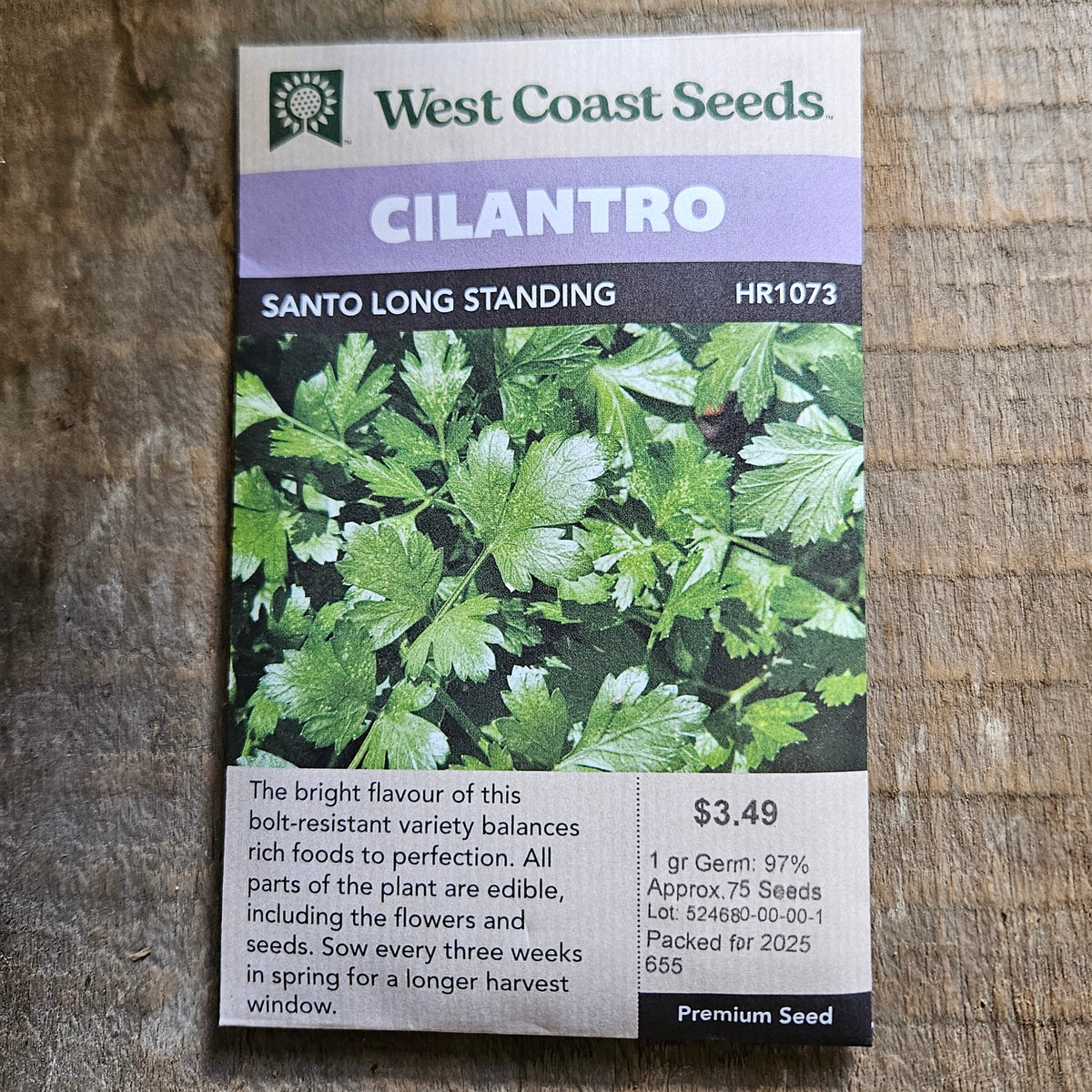 Cilantro ‘Santo Long Standing’ Seeds - West Coast Seeds – Carp Garden ...