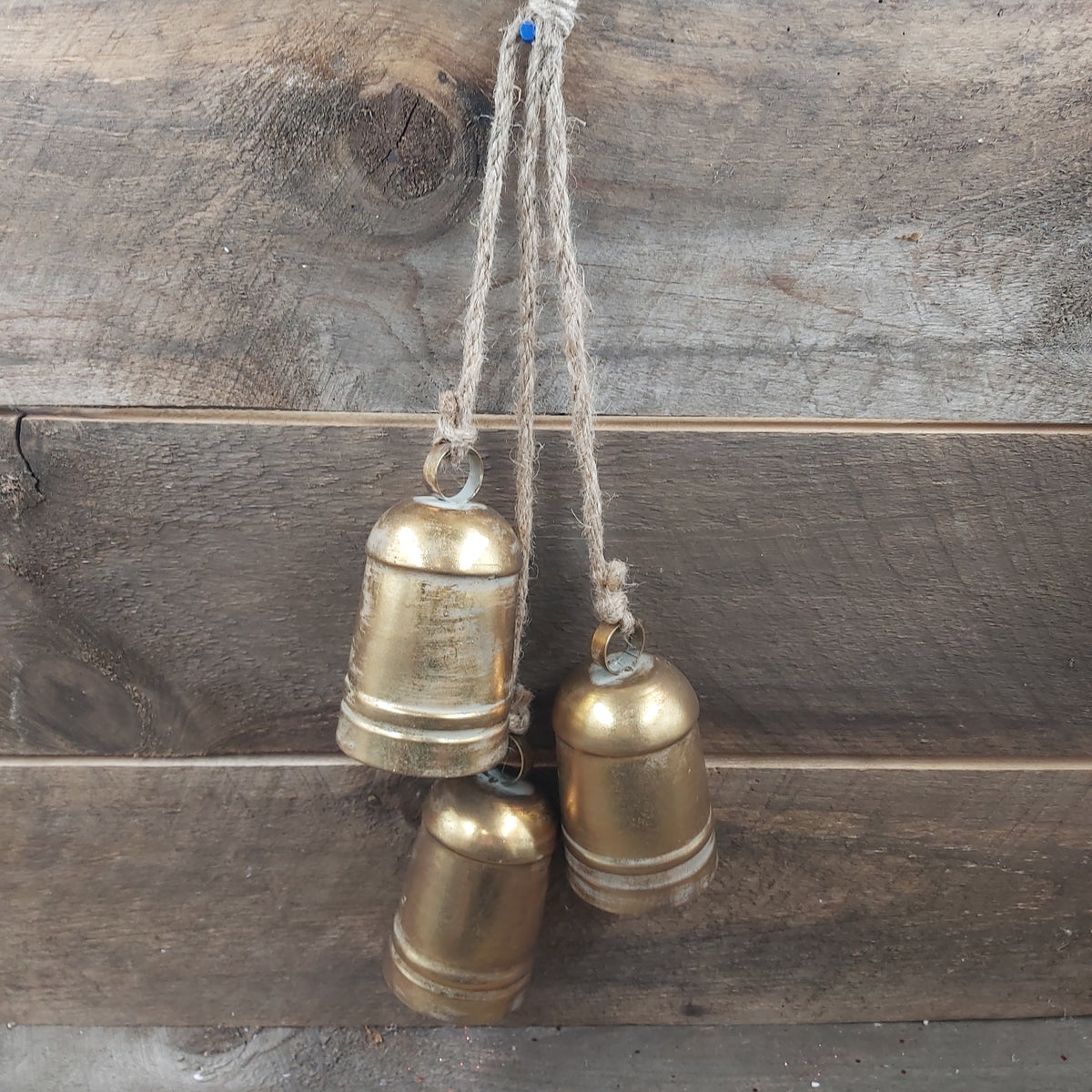 Cylinder-Shape Bells 3pc 3" Gold Tapered Bronze Finish W/ Rope Hanger ...